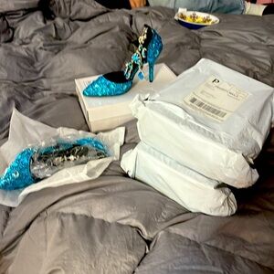 ouku | Shoes | Womans Luxurious Light Blue Crystal Wedding Heels With ...